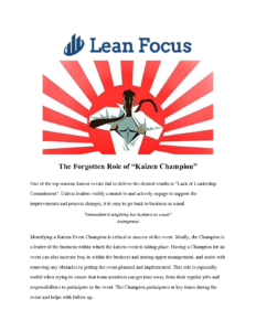 The Forgotten Role of Kaizen Champion | Lean Focus